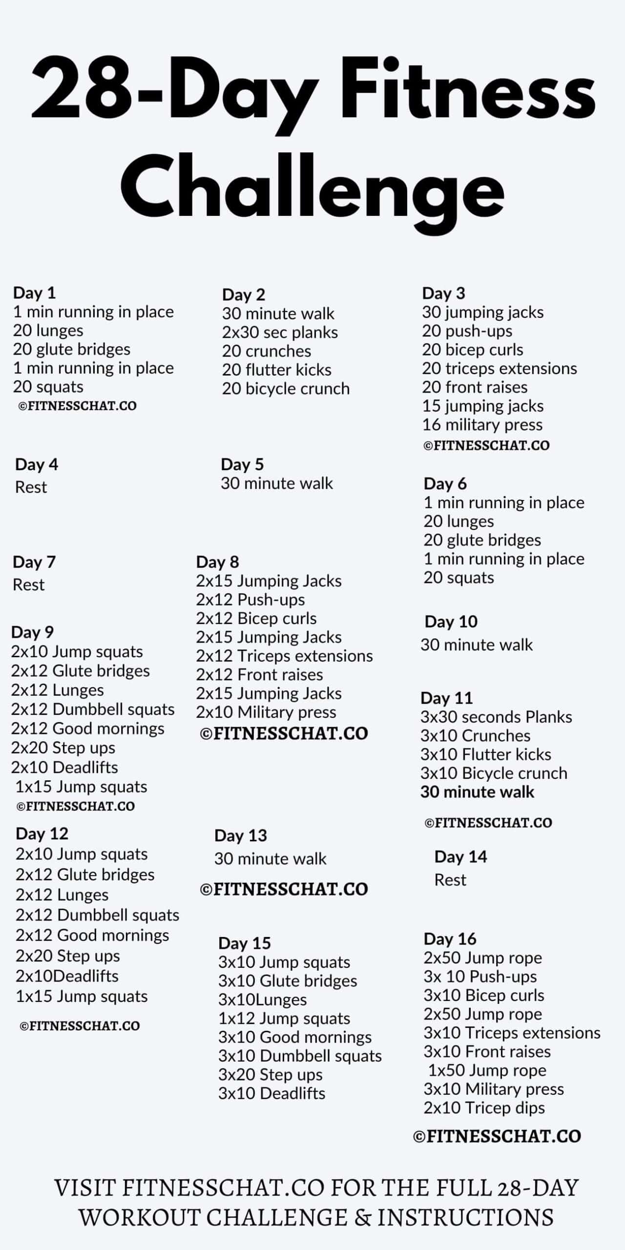 28 Day Workout Challenge to Start Exercising Again (Free PDF)