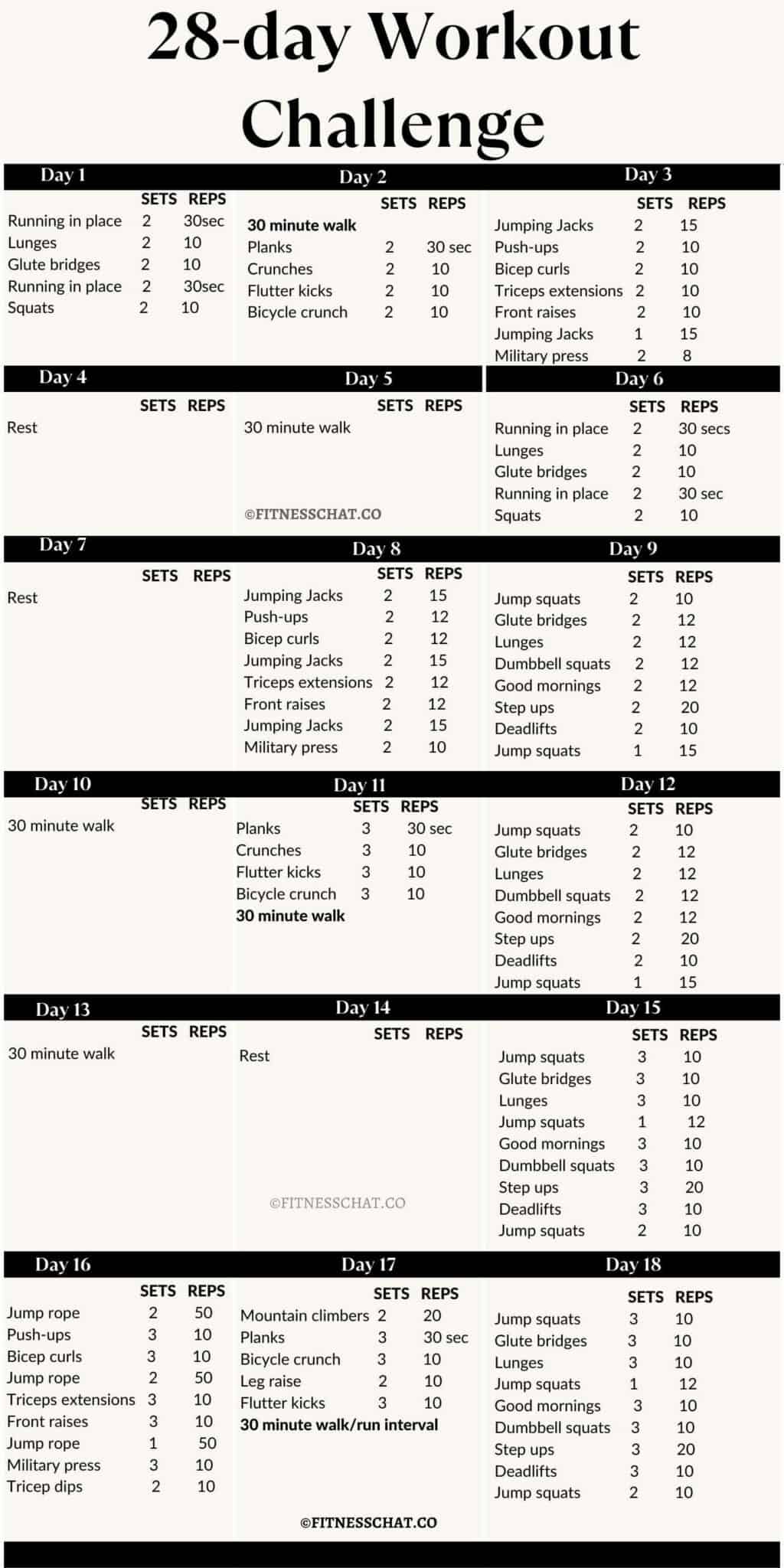 28-Day Workout Challenge to Start Exercising Again (Free PDF)