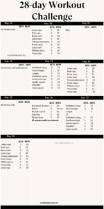 28 Day Workout Challenge to Start Exercising Again (Free PDF)