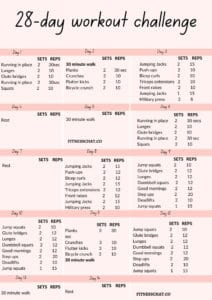 28 Day Workout Challenge to Start Exercising Again (Free PDF)